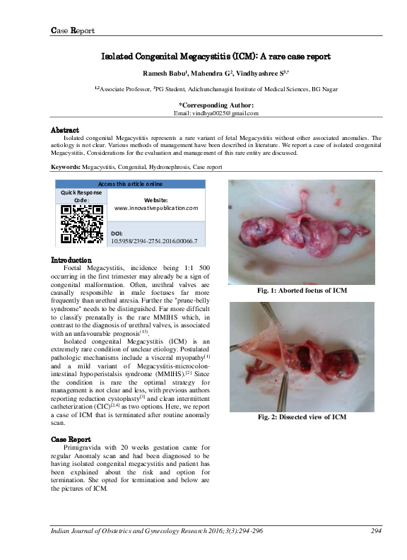 (PDF) Isolated Congenital Megacystitis (ICM): A rare case report