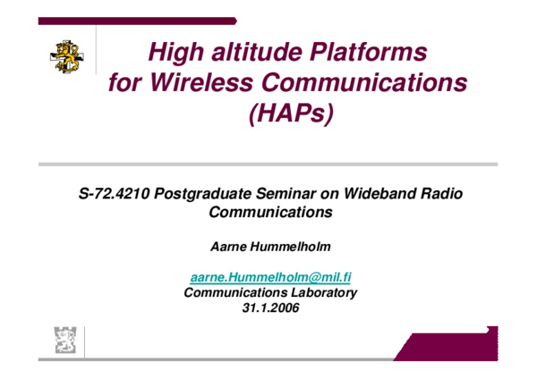 (PDF) High altitude Platforms for Wireless Communications (HAPs