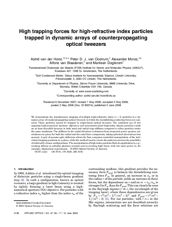 (PDF) High trapping forces for high-refractive index particles trapped ...