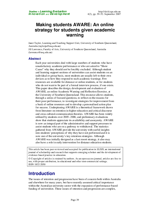 (PDF) Making students AWARE: an online strategy for students given ...