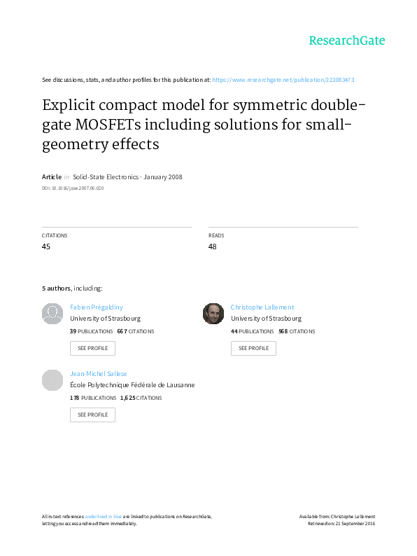 (PDF) Compact model for short channel symmetric doped double-gate MOSFETs | Antonio Cerdeira ...