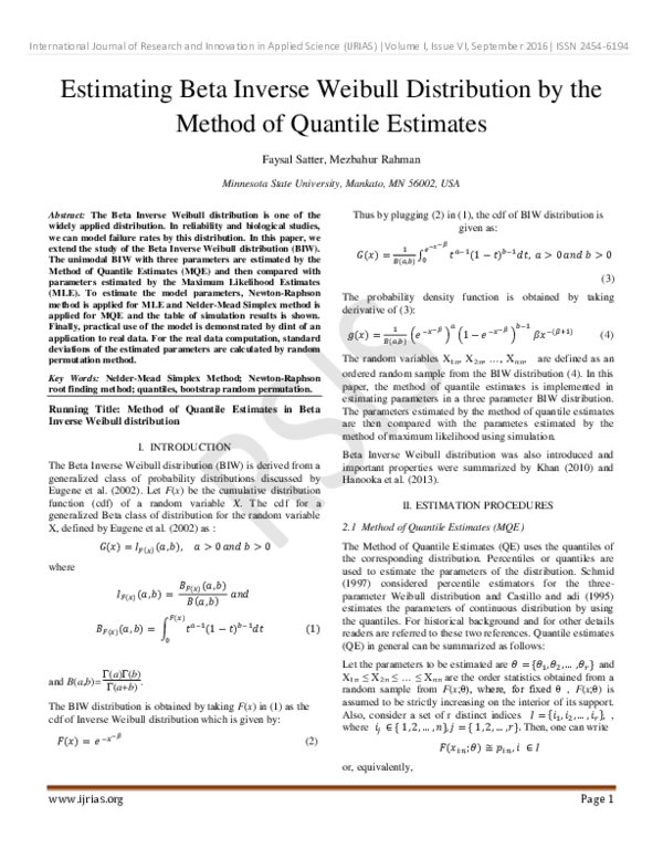 (PDF) Estimating Beta Inverse Weibull Distribution by the Method of ...