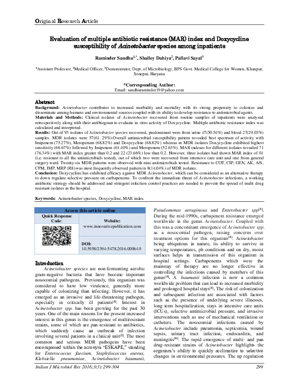 (PDF) Evaluation of multiple antibiotic resistance (MAR) index and ...