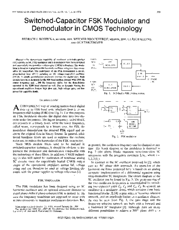 (PDF) Switched-Capacitor FSK Modulator and Demodulator in CMOS Technology