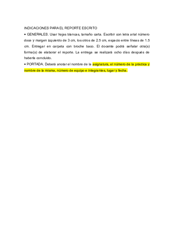 (DOC) INDICACIONES PARA EL REPORTE ESCRITO