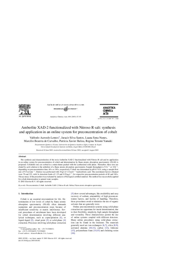 (PDF) Amberlite XAD-2 functionalized with Nitroso R salt: synthesis and ...