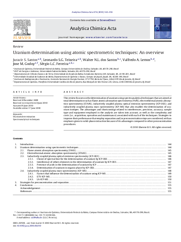 Pdf Uranium Determination Using Atomic Spectrometric Techniques An Overview