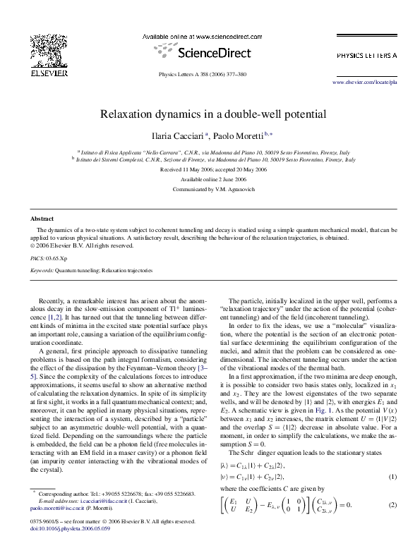 (PDF) Relaxation dynamics in a double-well potential
