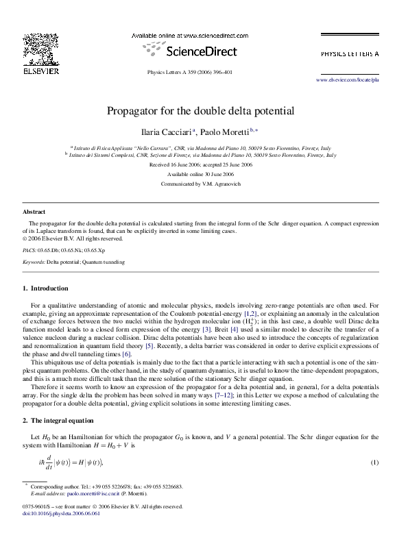 (PDF) Propagator for the double delta potential