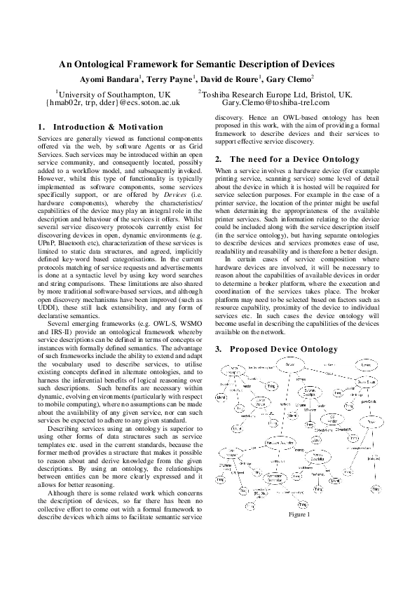 (PDF) An Ontological Framework for Semantic Description of Devices