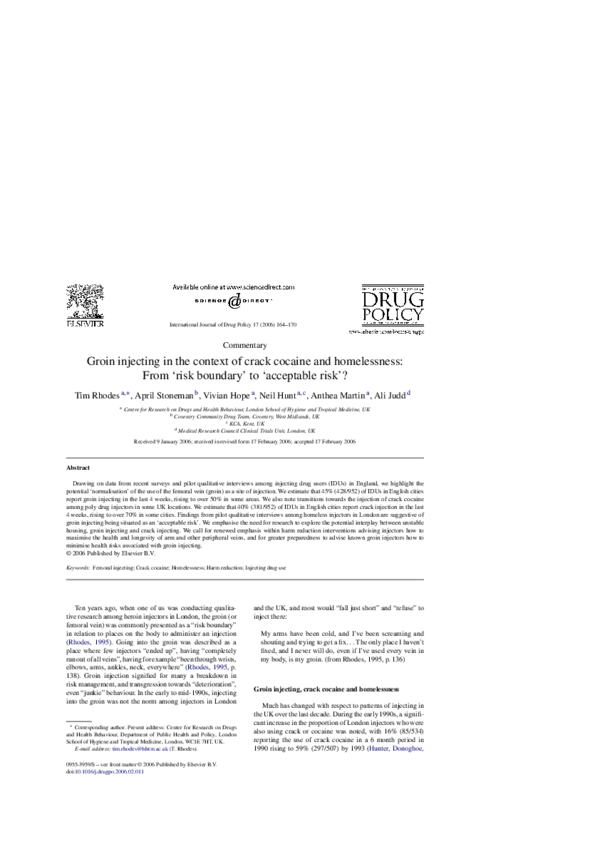 (PDF) Groin injecting in the context of crack cocaine and homelessness ...
