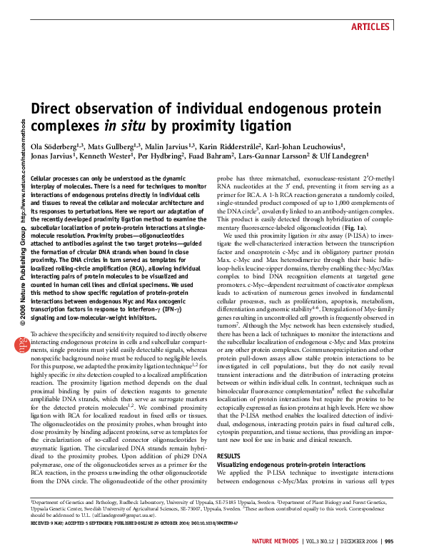 (PDF) Direct observation of individual endogenous protein complexes in situ by proximity ligation