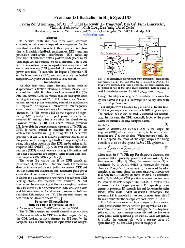 (PDF) Precursor ISI Reduction in High-Speed I/O