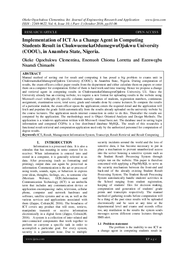 (PDF) Implementation of ICT As a Change Agent in Computing Students Result in ...