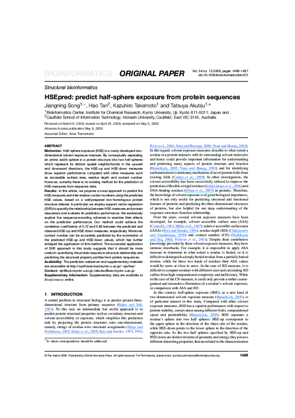 (PDF) HSEpred: predict half-sphere exposure from protein sequences