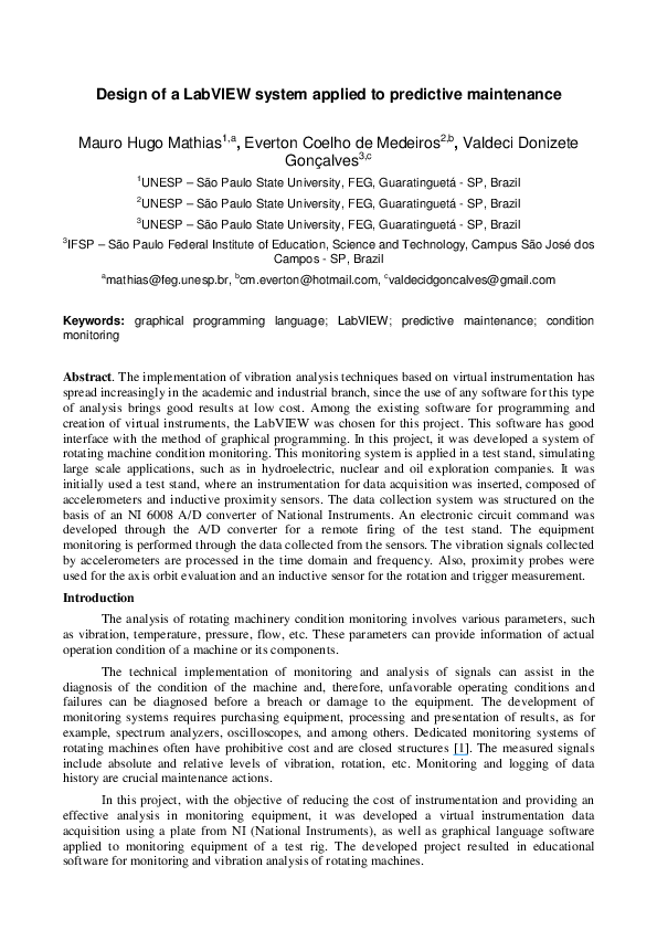 (PDF) Design of a LabVIEW System Applied to Predictive Maintenance
