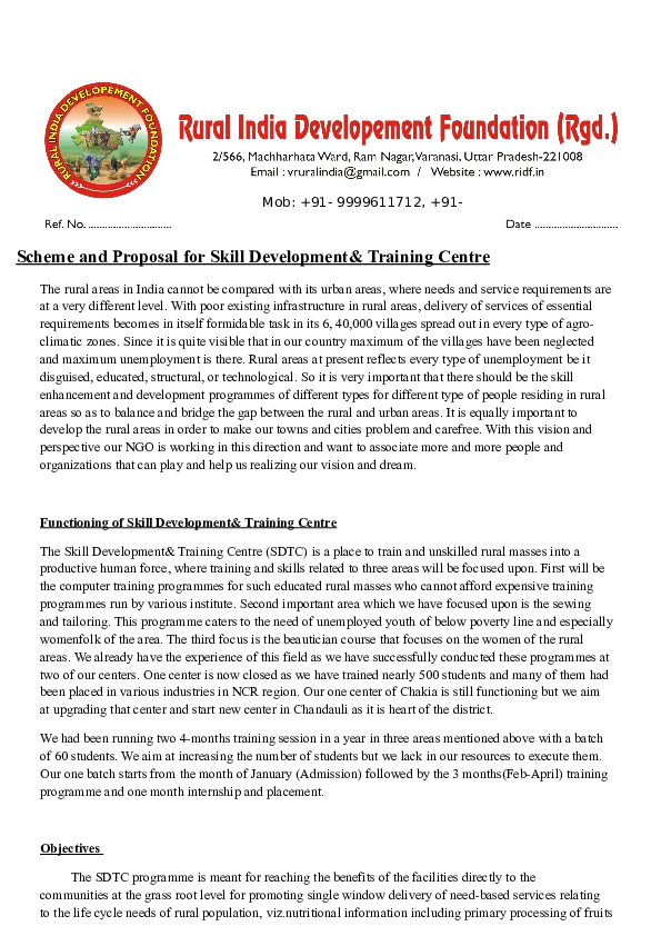 (DOC) Proposal for Skill Development and Training Centre