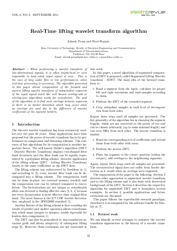 Pdf Real Time Lifting Wavelet Transform Algorithm