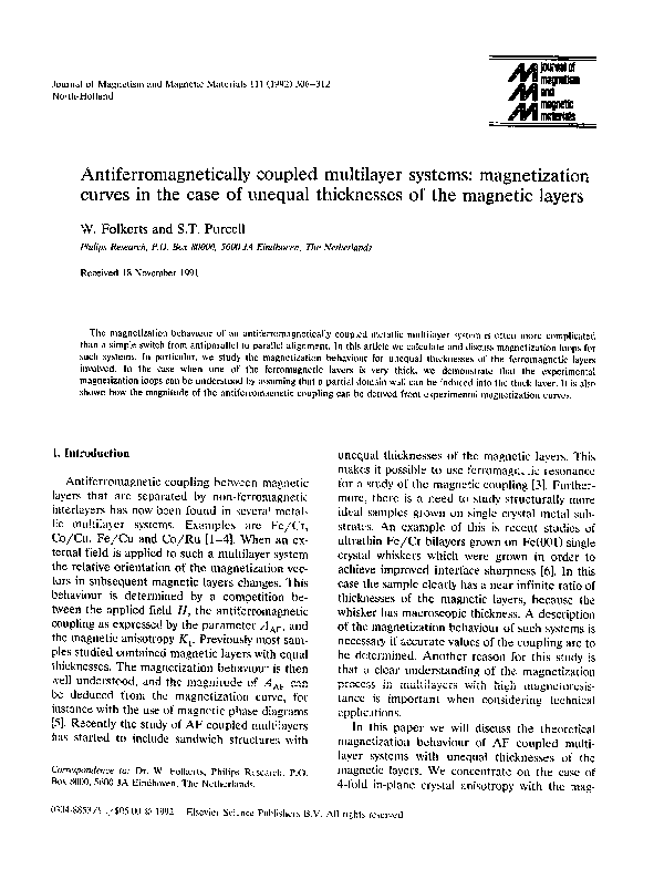 (PDF) Antiferromagnetically coupled multilayer systems: magnetization ...