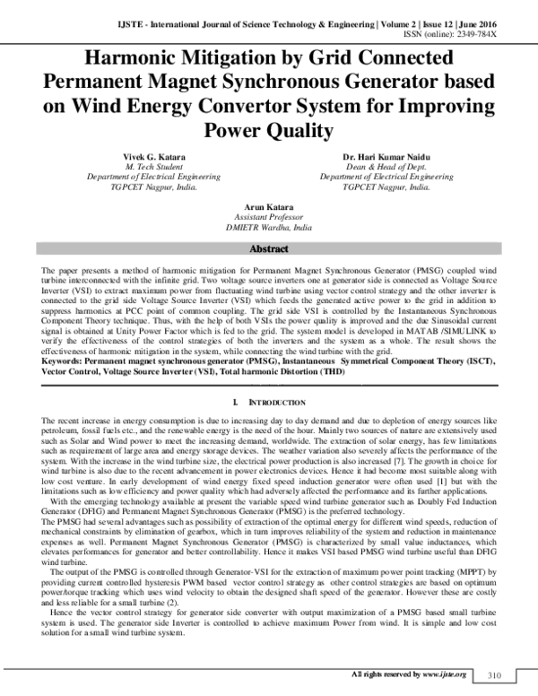 (PDF) Harmonic Mitigation by Grid Connected Permanent Magnet Synchronous Generator based on Wind ...