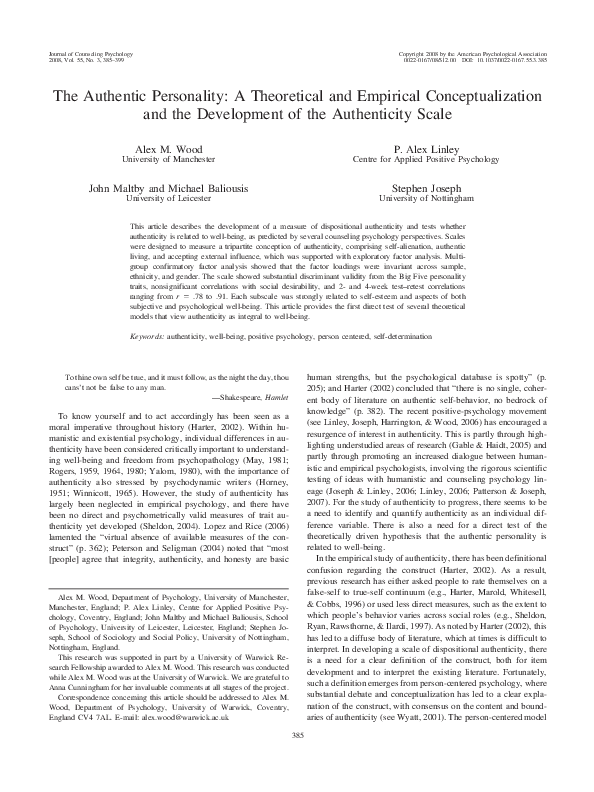(PDF) The authentic personality: A theoretical and empirical ...