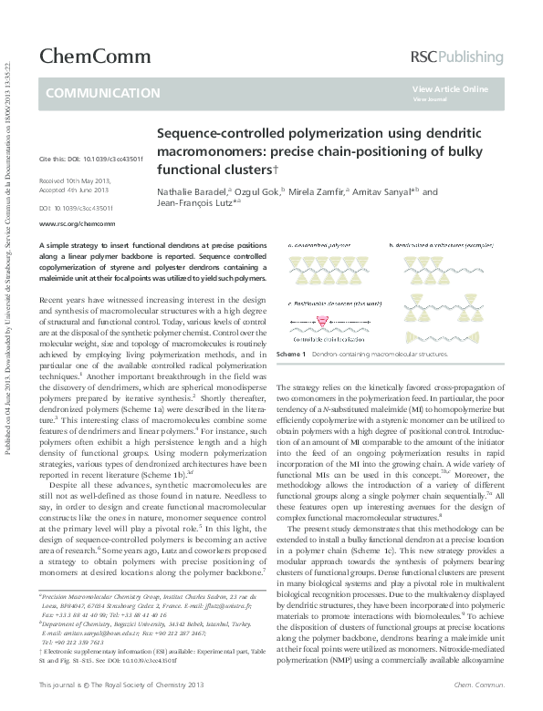 (PDF) Sequence-controlled polymerization using dendritic macromonomers ...