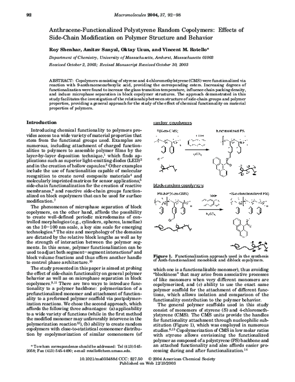 (PDF) Anthracene-Functionalized Polystyrene Random Copolymers: Effects ...