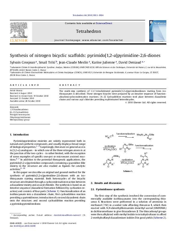 (PDF) Synthesis of nitrogen bicyclic scaffolds: pyrimido[1,2-a ...