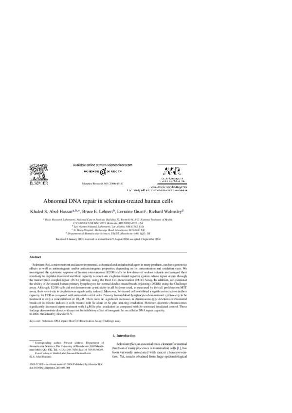 (PDF) Abnormal DNA repair in selenium-treated human cells