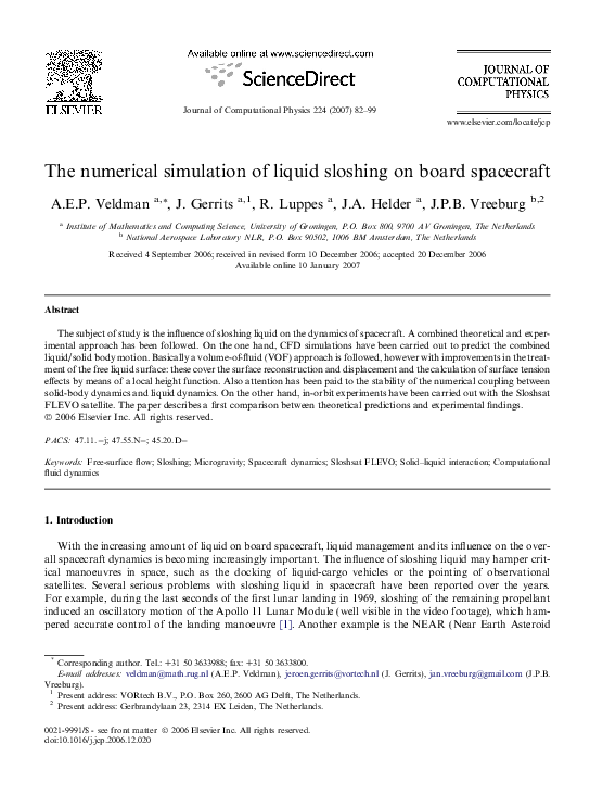 (PDF) The numerical simulation of liquid sloshing on board spacecraft