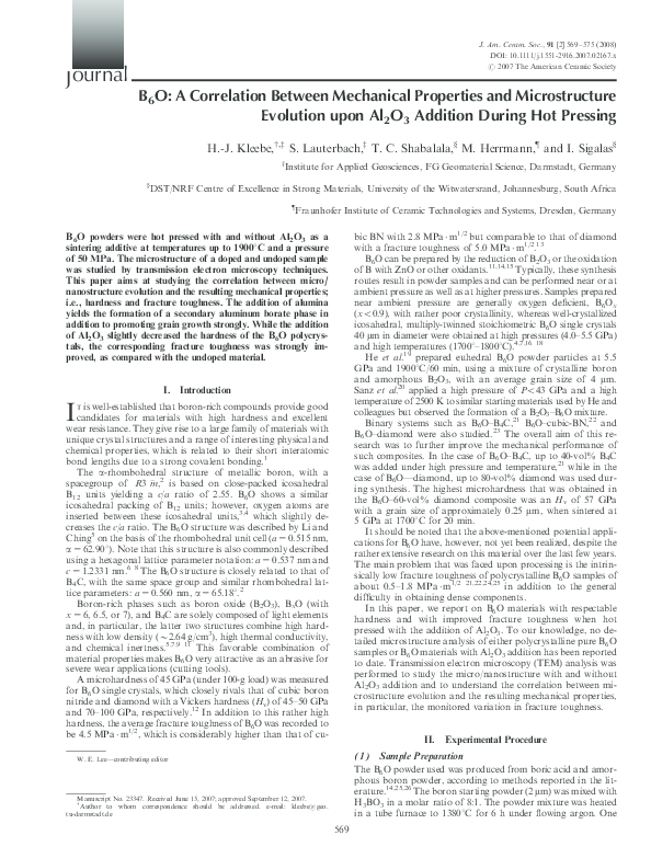 (PDF) B 6 O: A Correlation Between Mechanical Properties and Microstructure Evolution upon Al 2 ...
