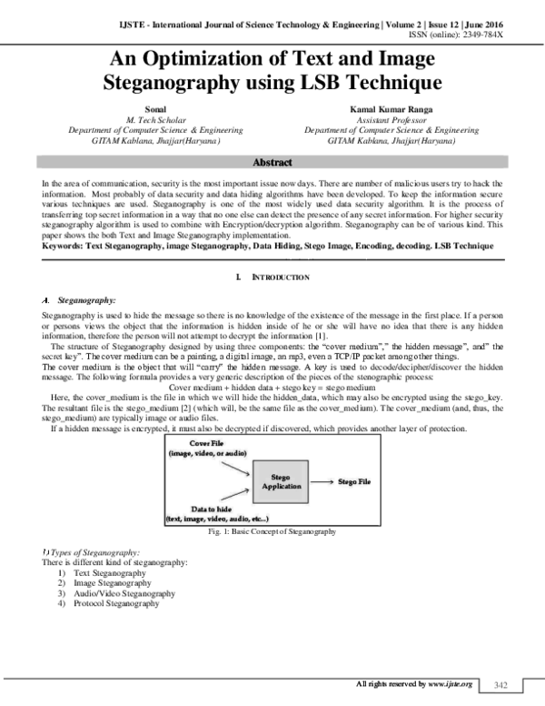 Pdf An Optimization Of Text And Image Steganography Using Lsb Technique
