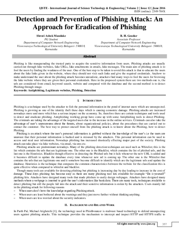 Pdf Detection And Prevention Of Phishing Attack An Approach For