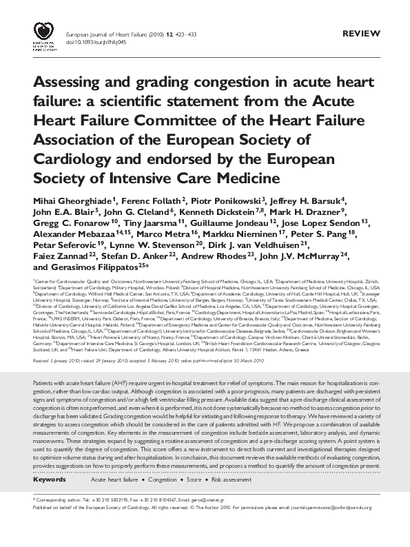 (PDF) Assessing and grading congestion in acute heart failure: a ...