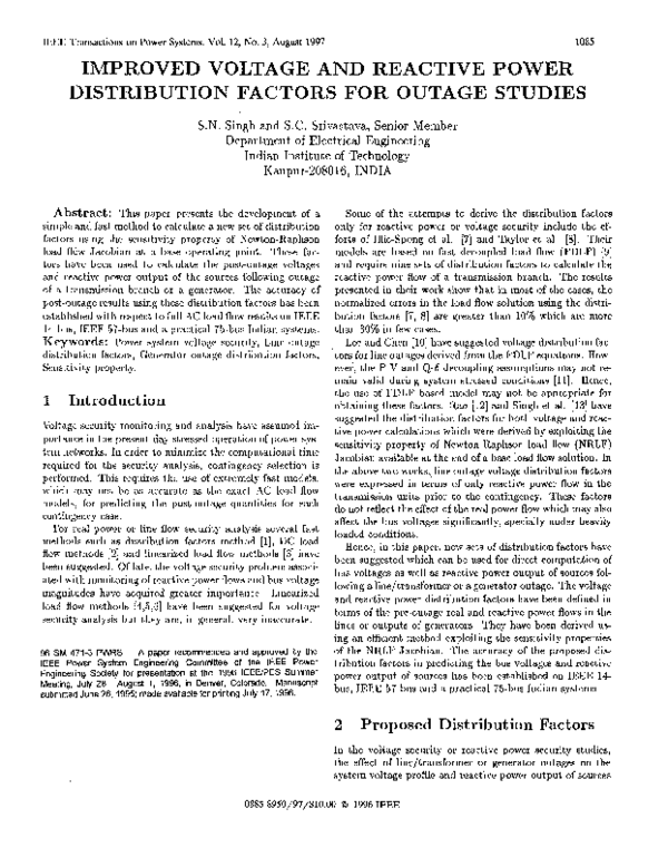 (PDF) Improved voltage and reactive power distribution factors for outage studies