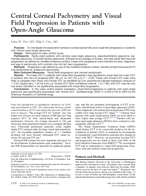 (PDF) Central corneal pachymetry and visual field progression in patients with open-angle glaucoma