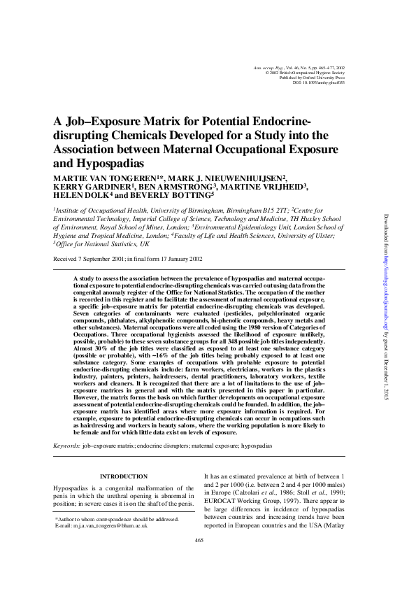 (PDF) A Job-Exposure Matrix for Potential Endocrine-disrupting ...