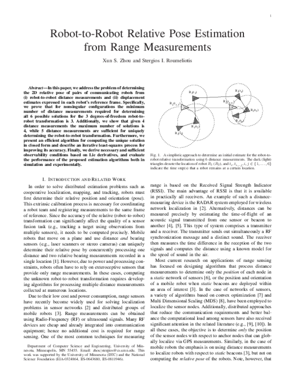 Pdf Robot To Robot Relative Pose Estimation From Range Measurements Xun Zhou