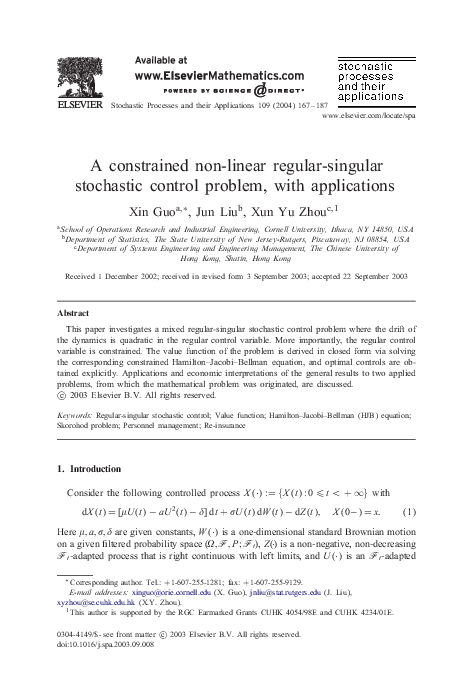 Pdf A Constrained Non Linear Regular Singular Stochastic Control