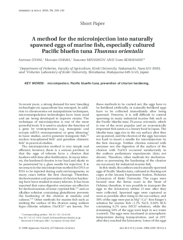 (PDF) A method for the microinjection into naturally spawned eggs of ...