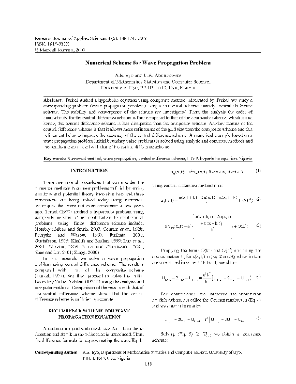 Pdf Numerical Scheme For Wave Propagation Problem