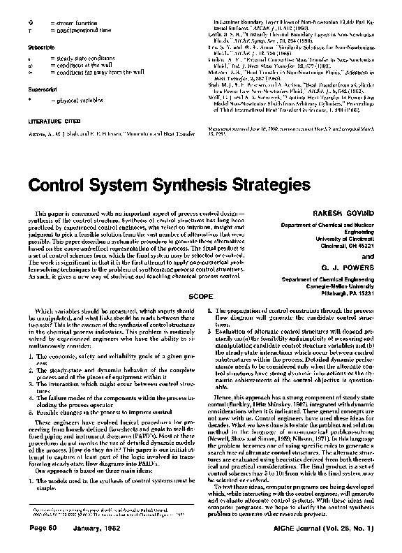 (PDF) Control system synthesis strategies