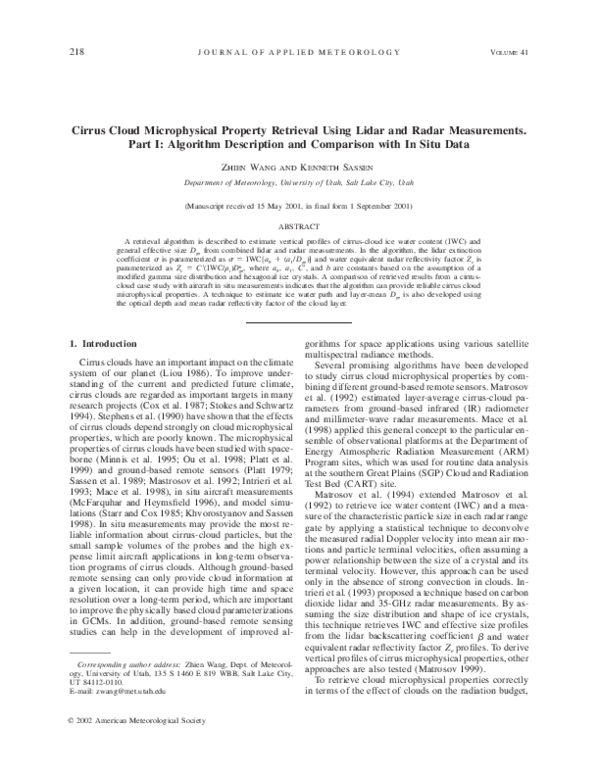 Pdf Cirrus Cloud Microphysical Property Retrieval Using Lidar And