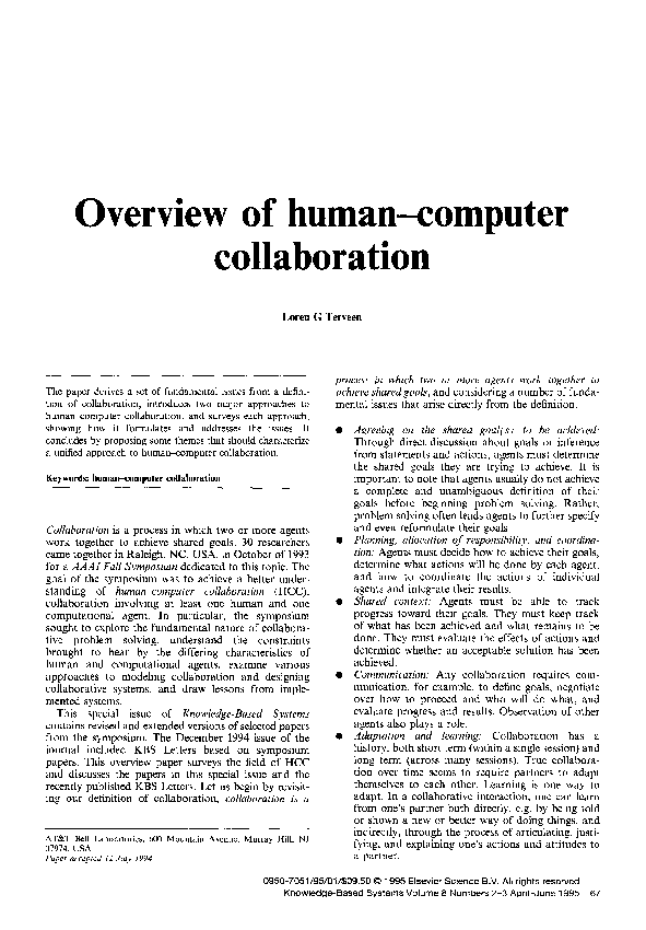 (PDF) Overview of human-computer collaboration