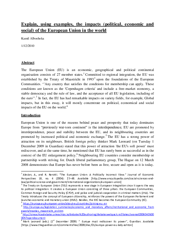 (PDF) Explain, using examples, the impacts (political, economic and ...