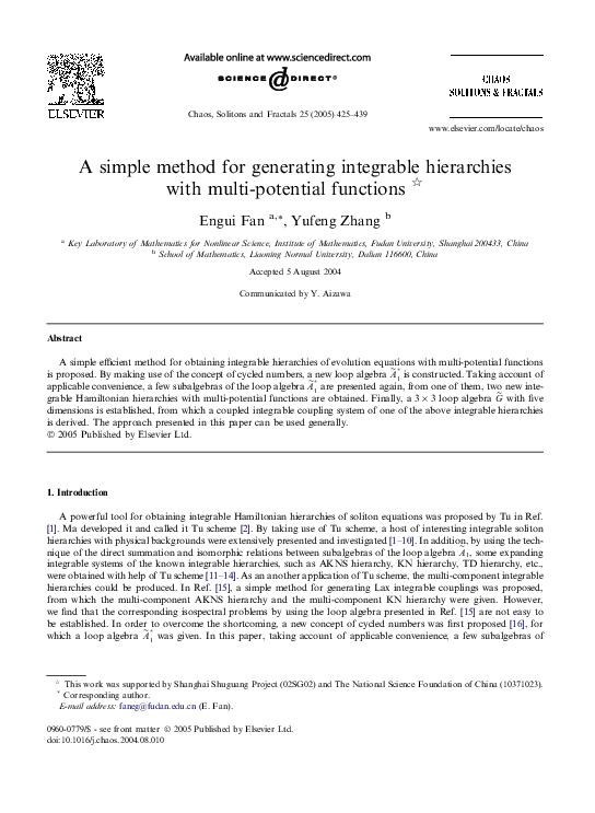 (PDF) A simple method for generating integrable hierarchies with multi-potential functions