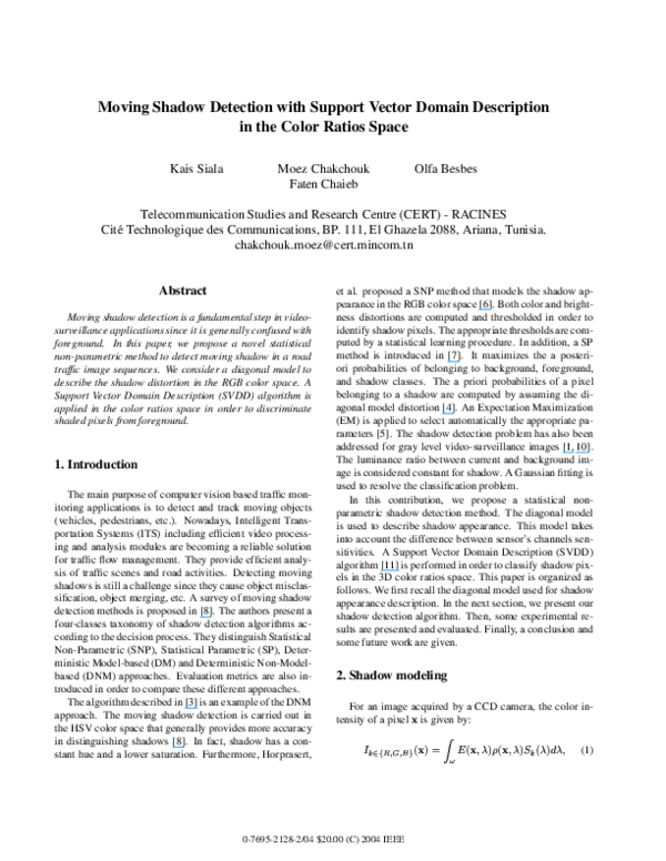 Pdf Moving Shadow Detection With Support Vector Domain Description In The Color Ratios Space