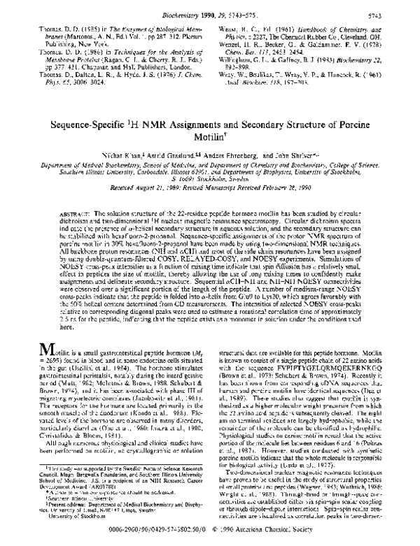 Pdf Sequence Specific Sup 1 H Nmr Assignments And Secondary Structure