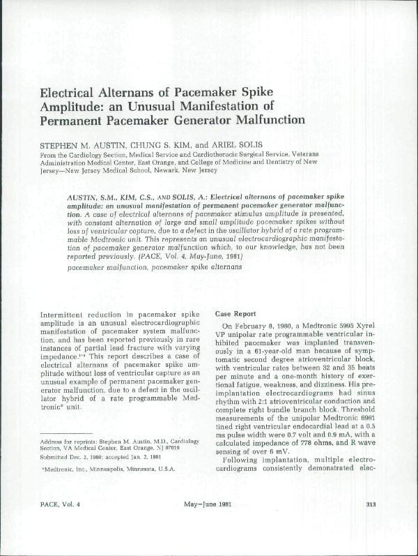 (PDF) Electrical Alternans of Pacemaker Spike Amplitude: an Unusual ...