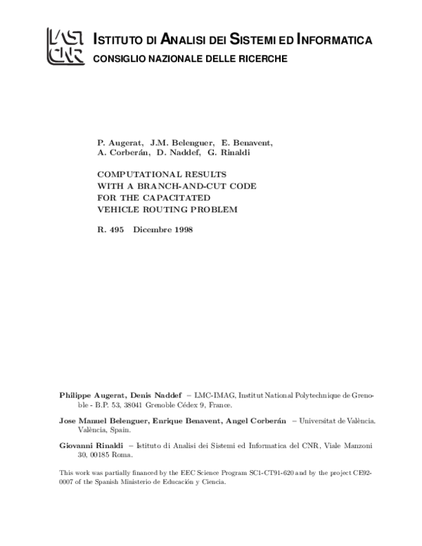 Pdf Computational Results With A Branch And Cut Code For The Capacitated Vehicle Routing Problem